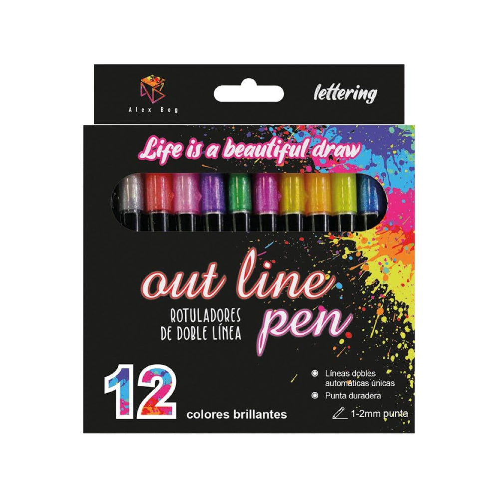 Set 12 Rotuladores Glitter Outliner Bicolor Pastel Alex Bog – Milbby.com